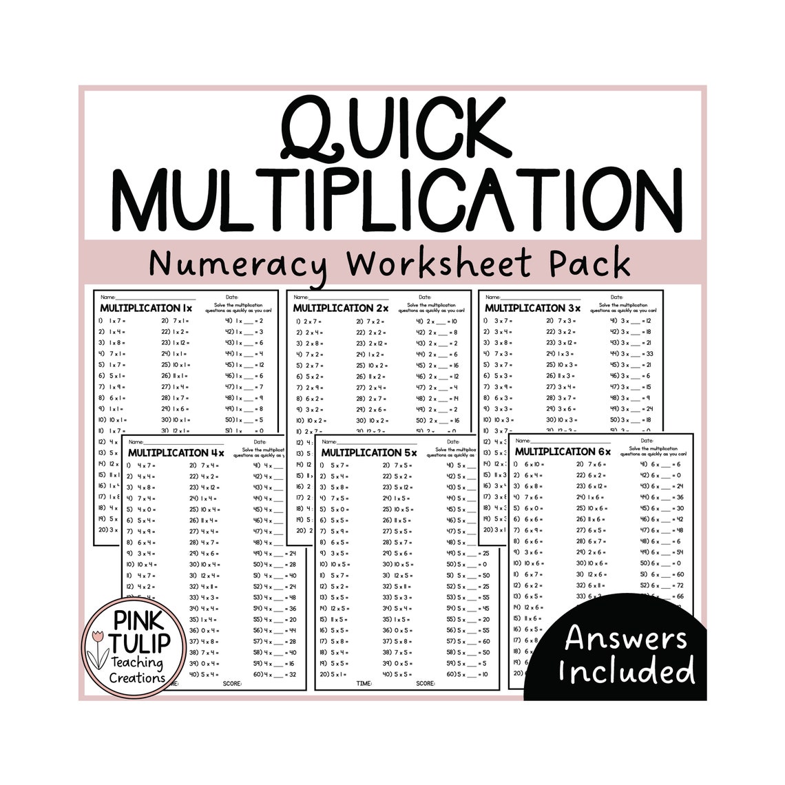 Multiplication Times Table Worksheets Numeracy Warm Up - Etsy