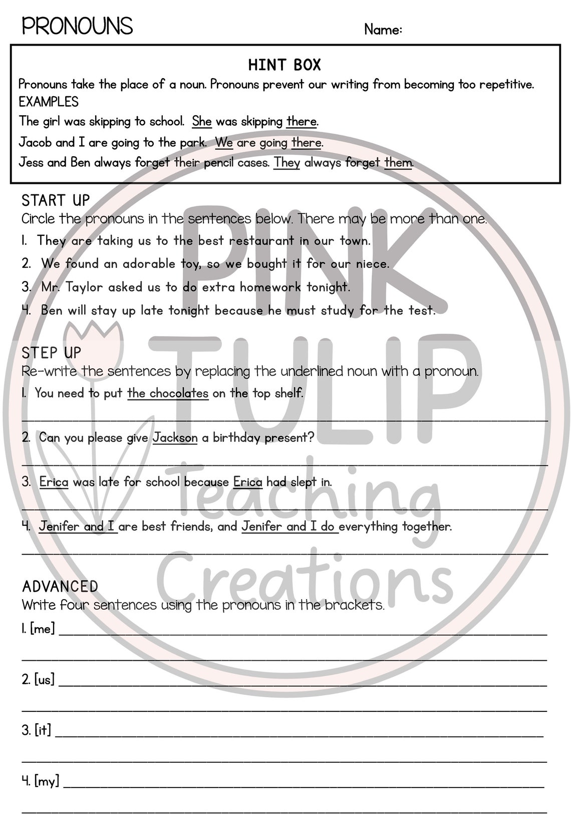 Nouns, Pronouns, and Capital Letters - Grammar Worksheets With Answers ...