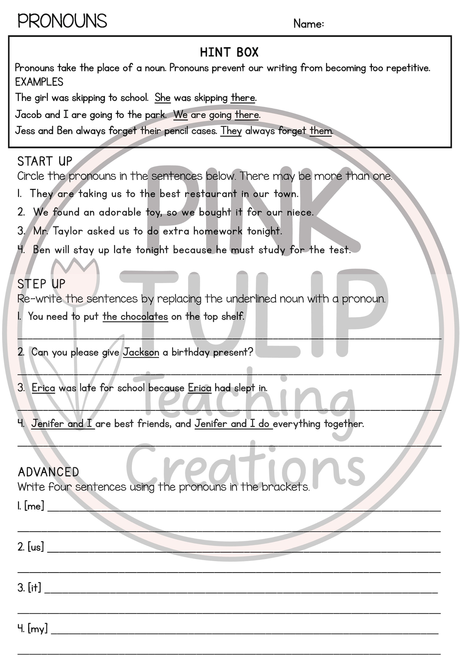 Nouns, Pronouns, and Capital Letters - Grammar Worksheets With Answers ...