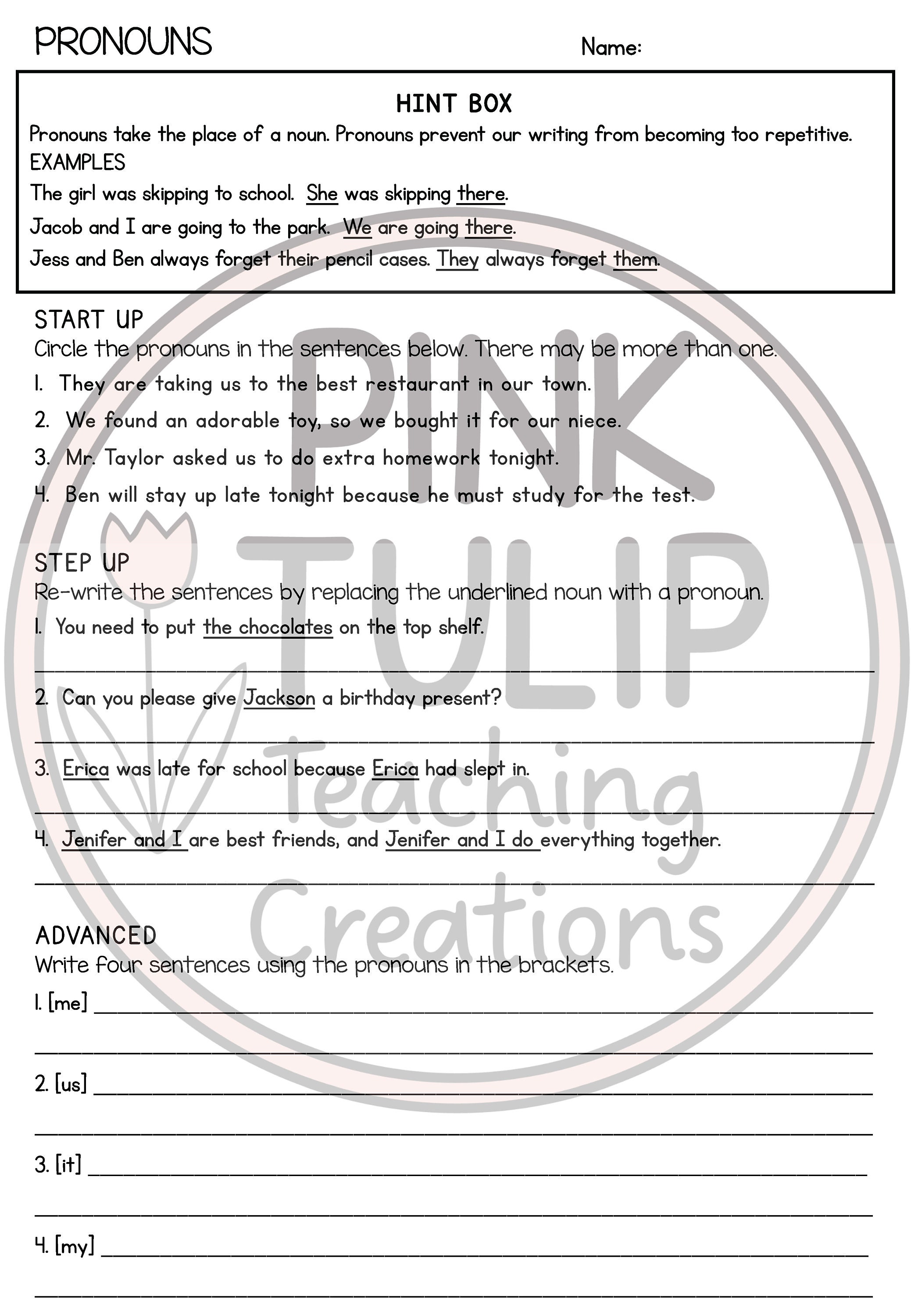 Nouns, Pronouns, and Capital Letters - Grammar Worksheets With Answers ...