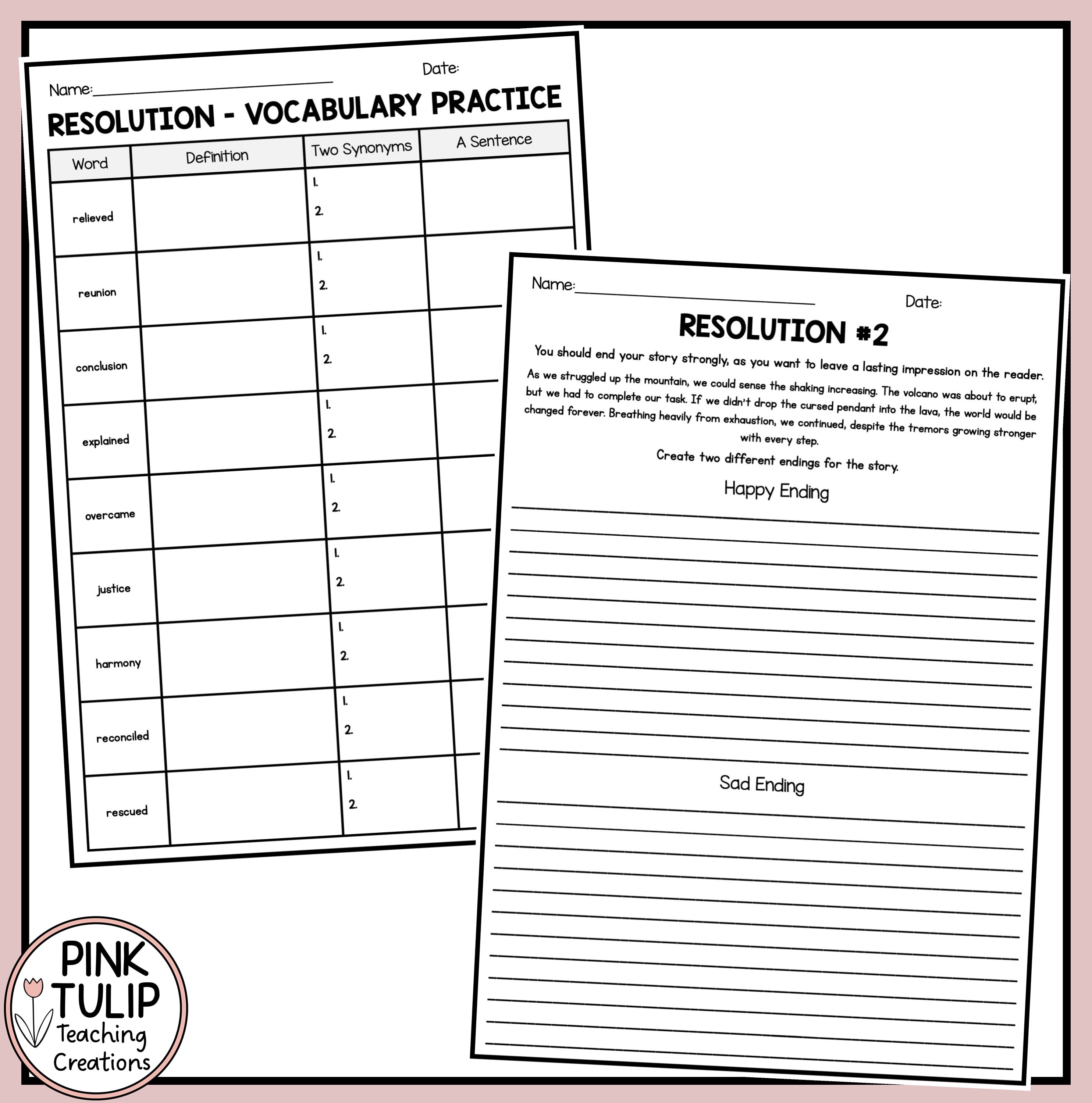 Resolution - Narrative Writing Worksheets - Etsy