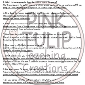 Persuasive Writing Comprehension - Graffiti, Art or Crime? - Etsy