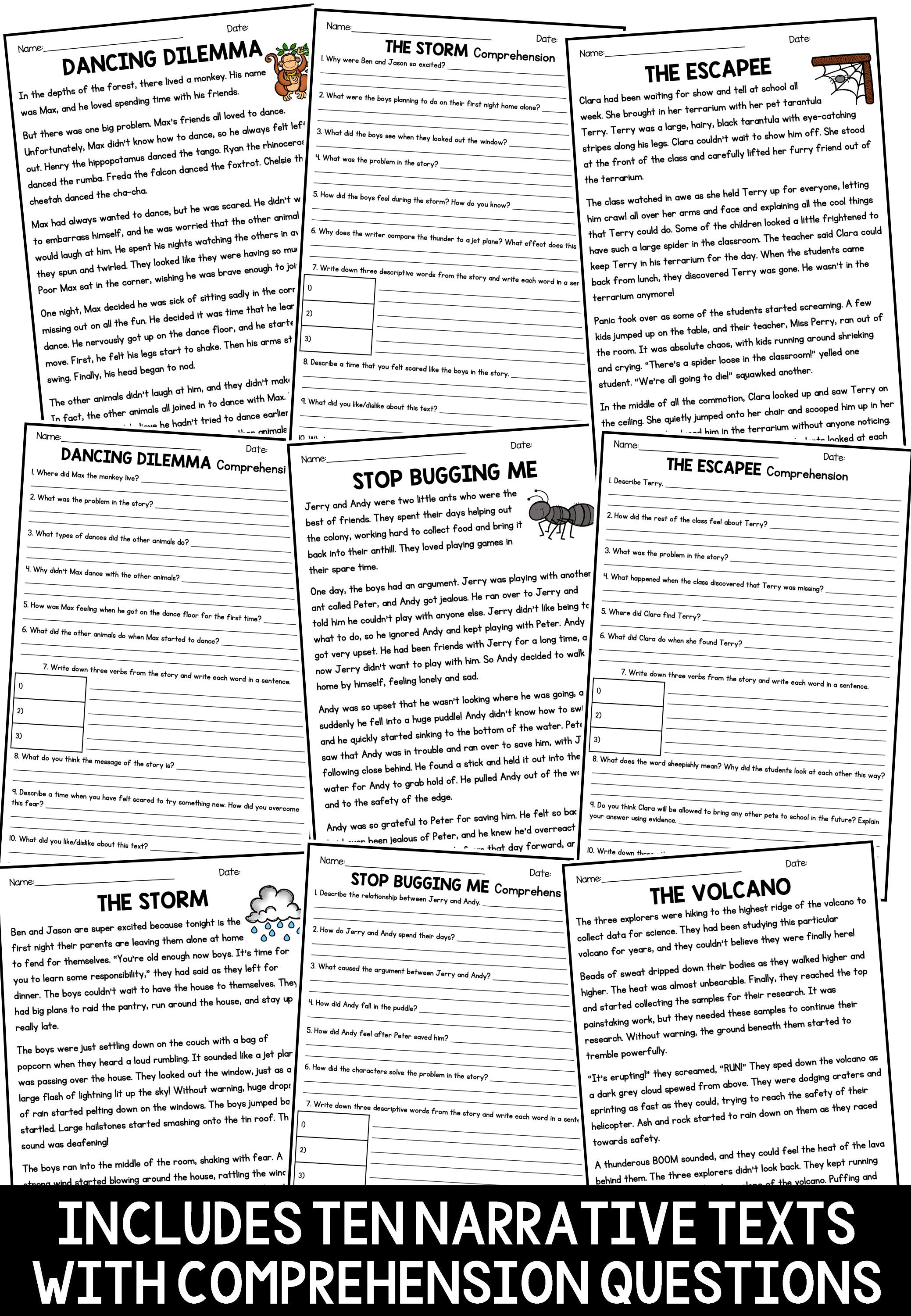 Narrative Text Examples Ten Reading Samples With Comprehension - Etsy