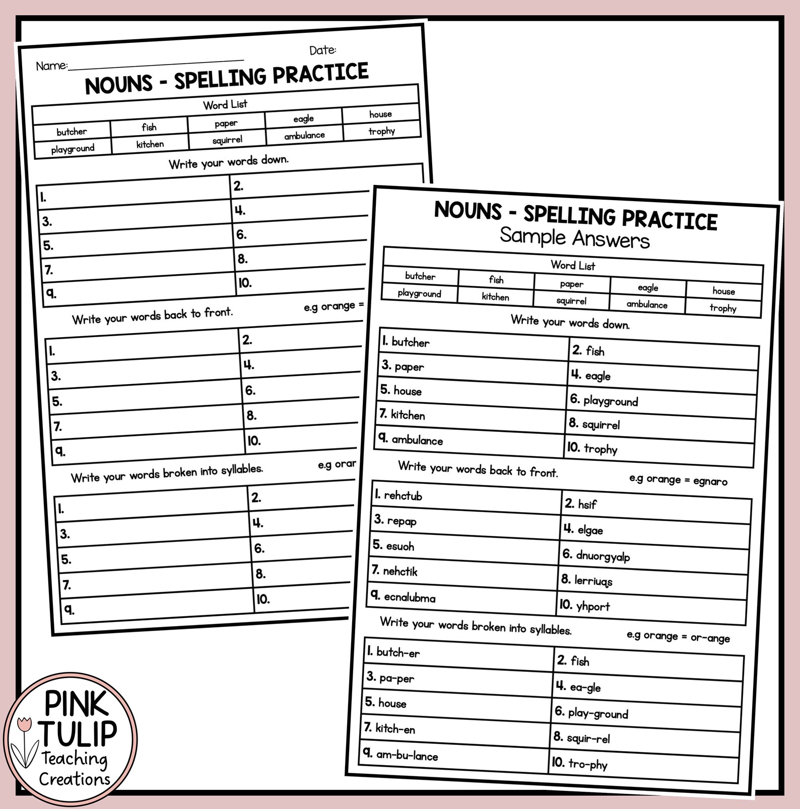 Nouns Mini Unit - Structured Worksheet Pack - Etsy