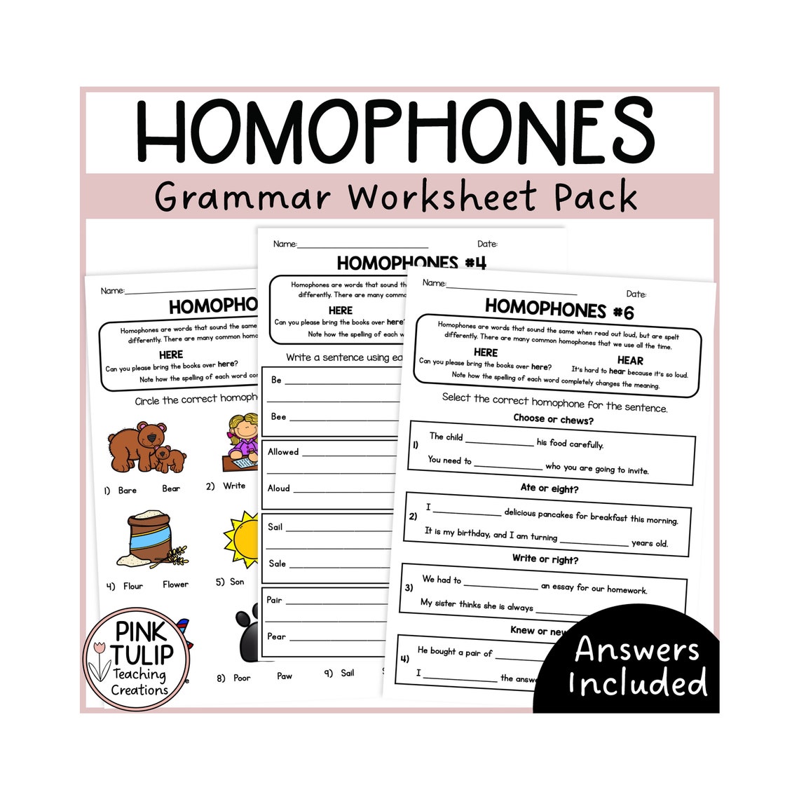 Homophones - Worksheet Pack With Answers - Etsy