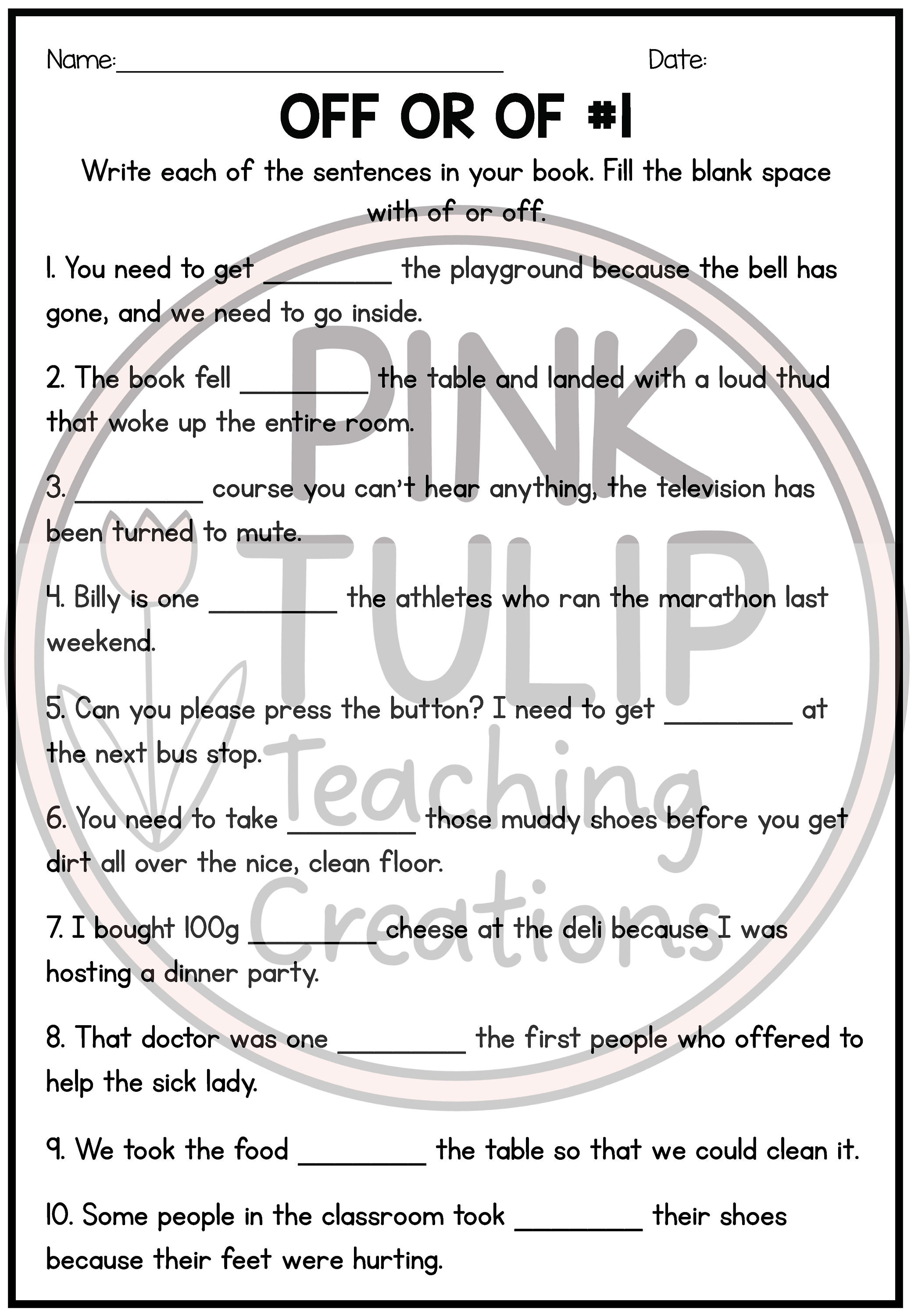 Off or of Grammar Worksheets - Etsy