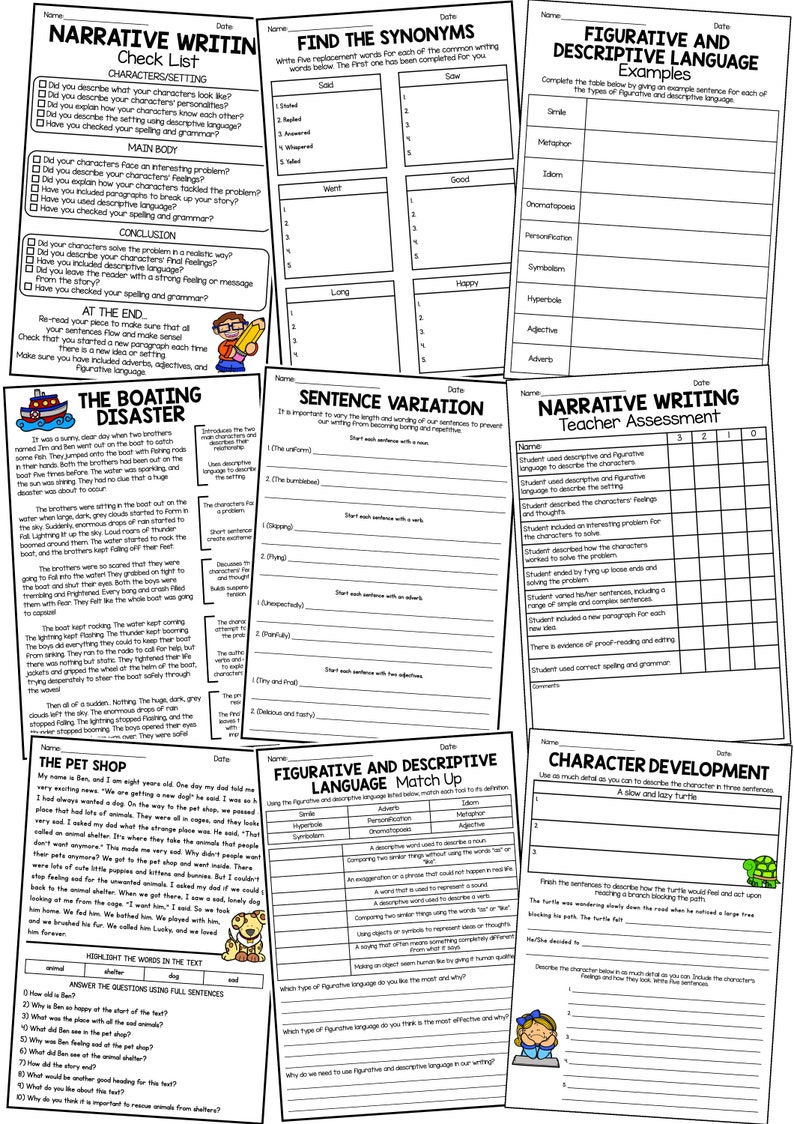 Narrative Writing Worksheet Pack - No Prep Lesson Ideas - Etsy