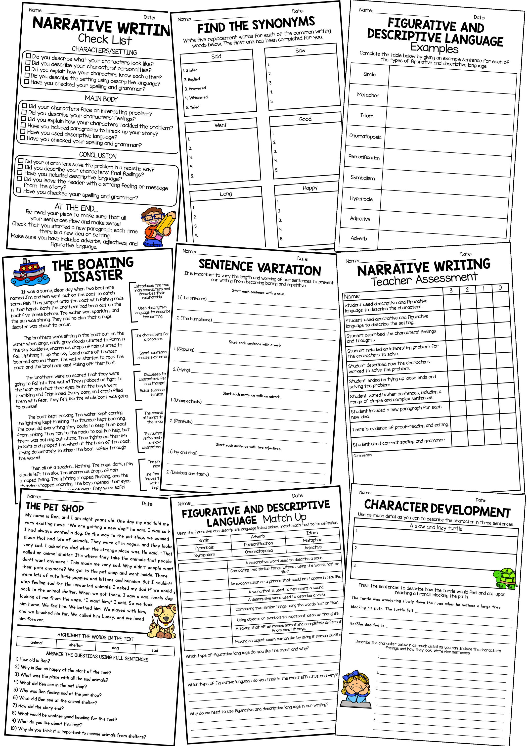 Narrative Writing Worksheet Pack No Prep Lesson Ideas Etsy