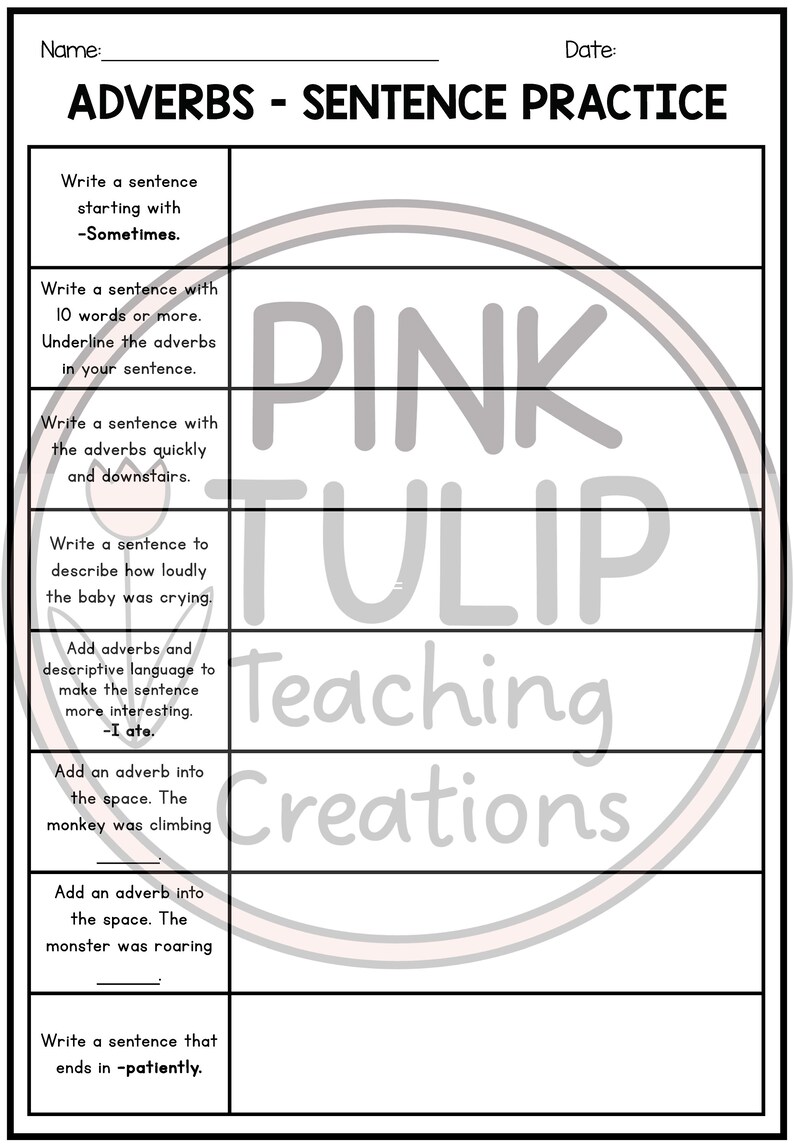 Adverbs Mini Unit - Structured Worksheet Pack - Etsy