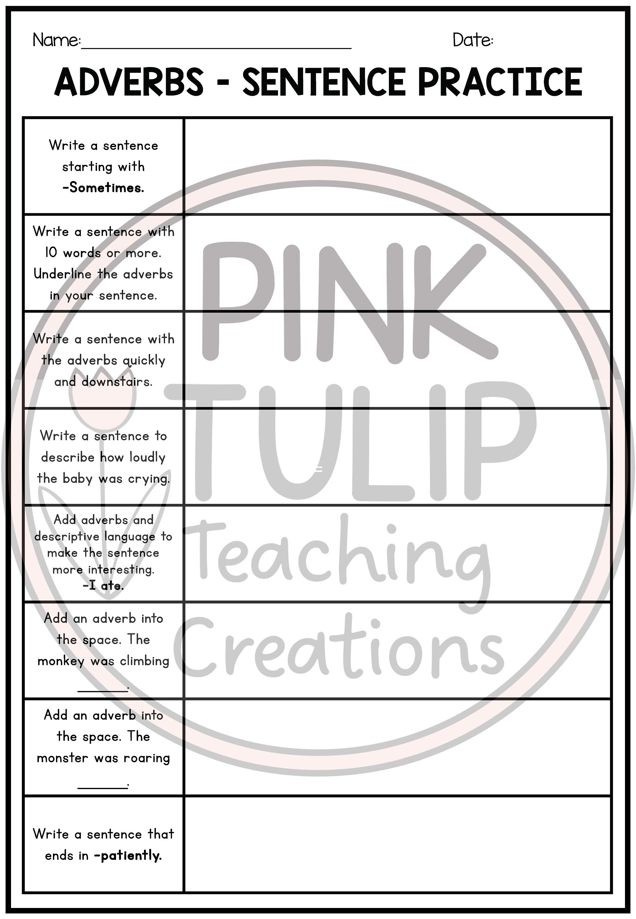 Adverbs Mini Unit - Structured Worksheet Pack - Etsy