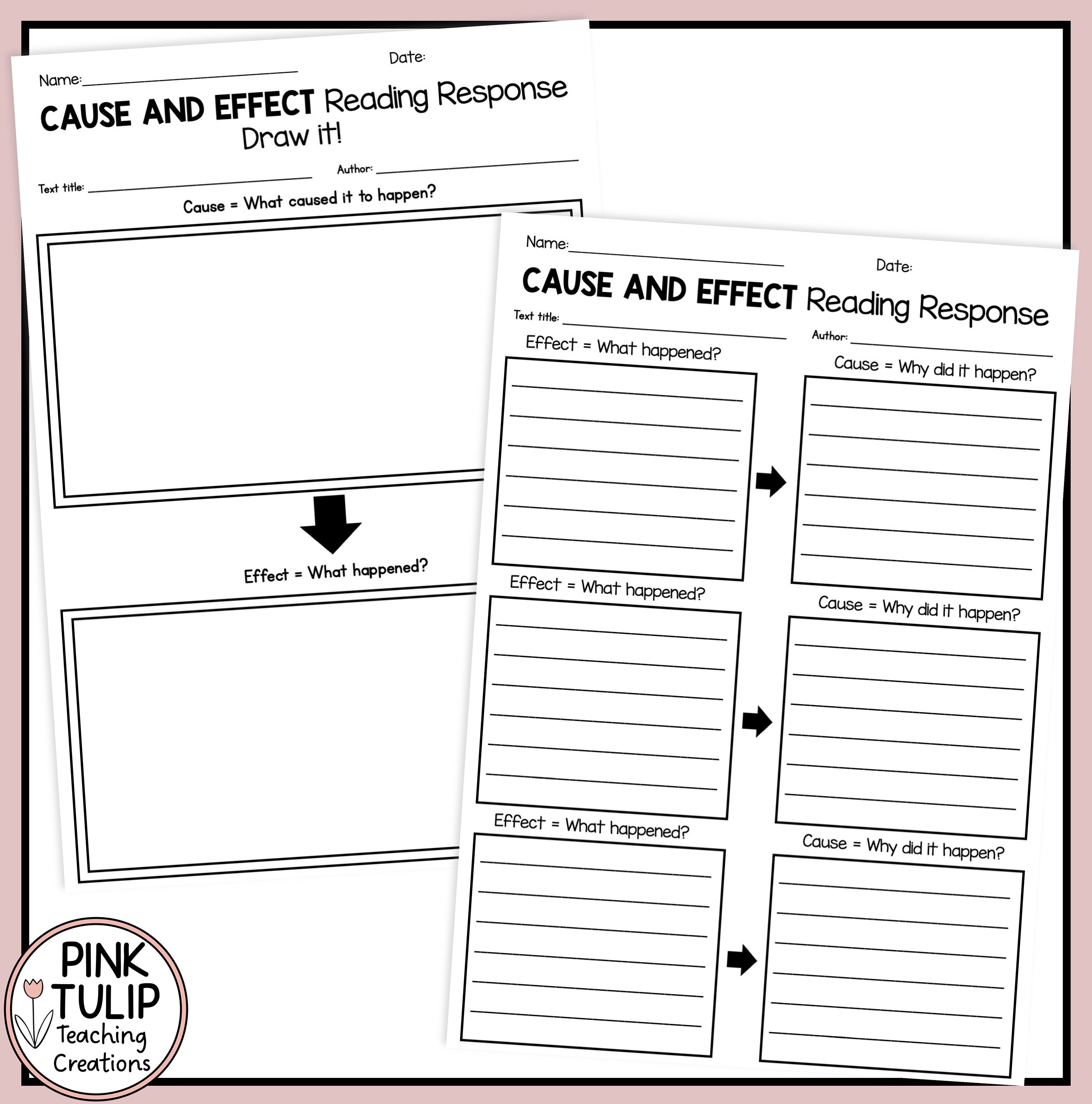 Cause and Effect Reading Response Package Templates for Any Book - Etsy