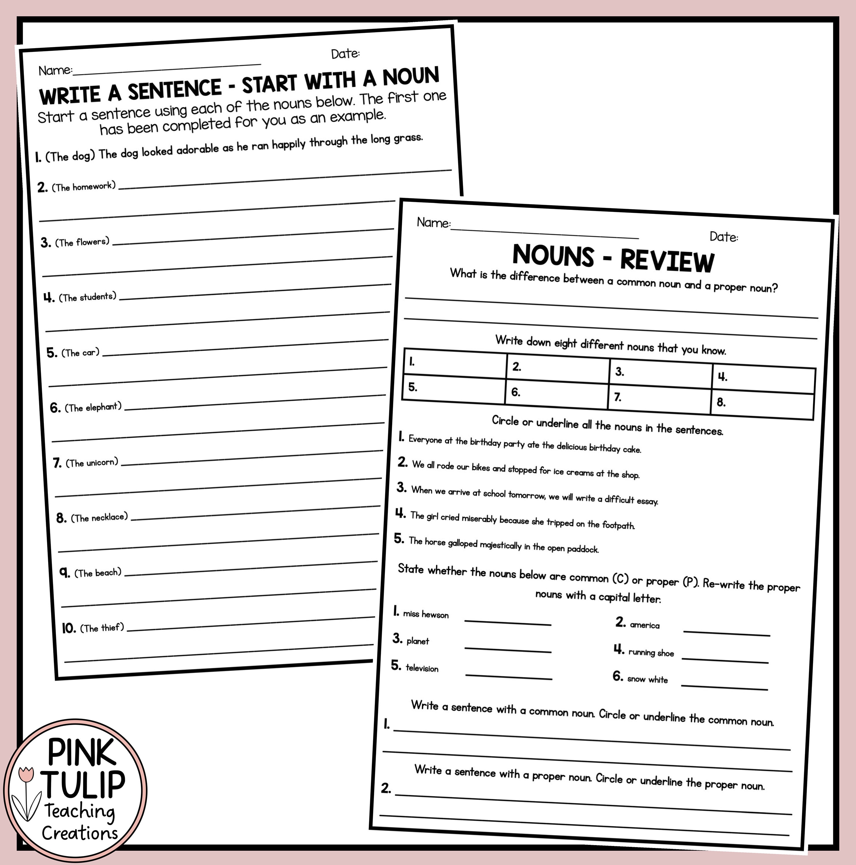 Nouns Mini Unit - Structured Worksheet Pack - Etsy
