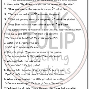 Using Quotations Worksheets - No Prep Printables - Etsy