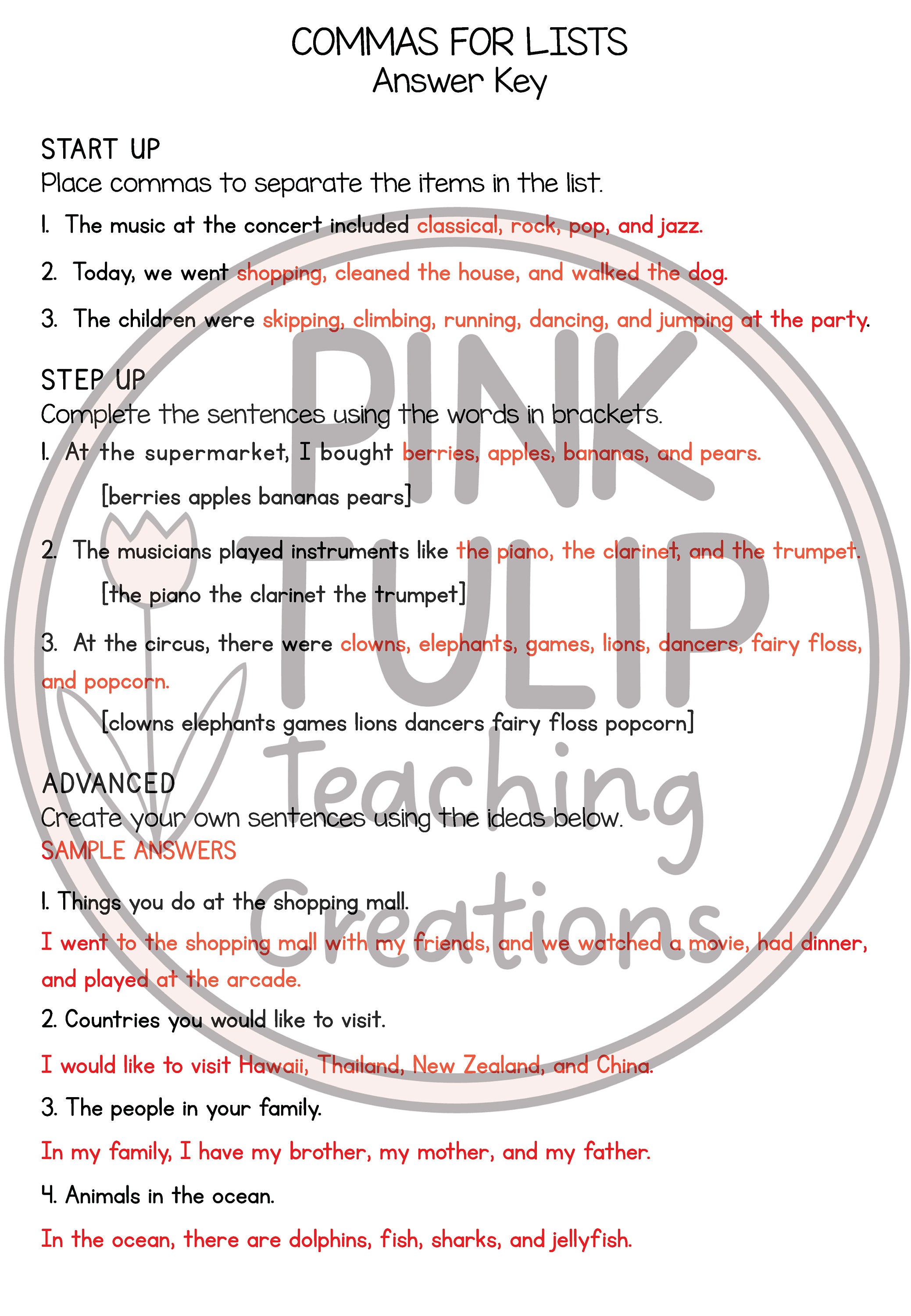 Commas for Clauses, Commas for Lists - Grammar Worksheets With Answers ...