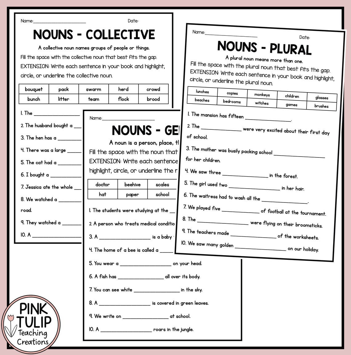 Parts of Speech - Fill the Blanks Worksheets - Etsy