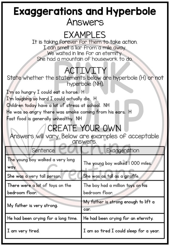 Hyperbole Worksheets