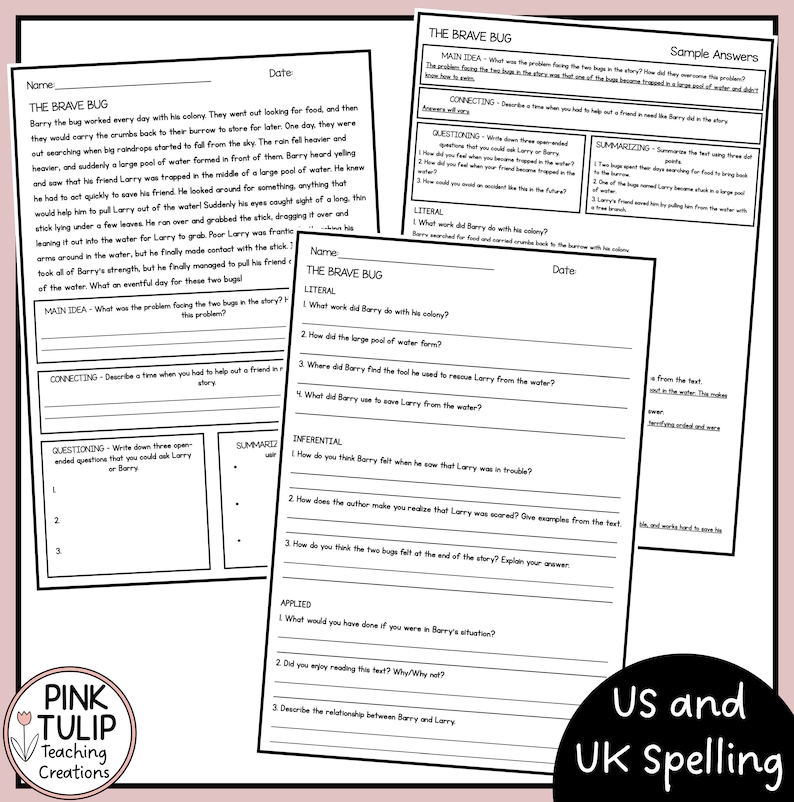 Comprehension Worksheets - Reading Strategies Set #5 - Etsy