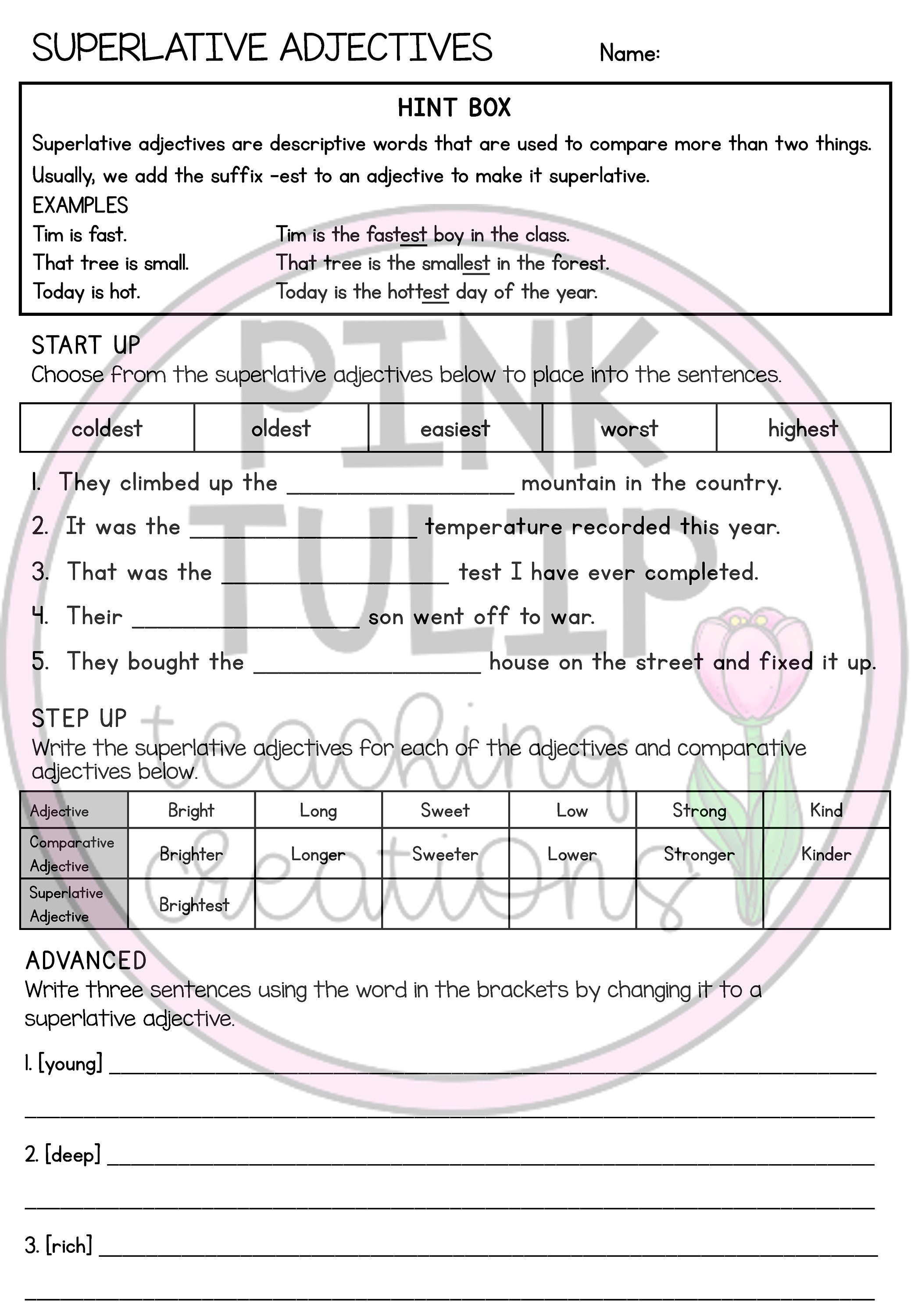 Comparative and Superlative Adjectives Grammar Worksheets - Etsy Australia