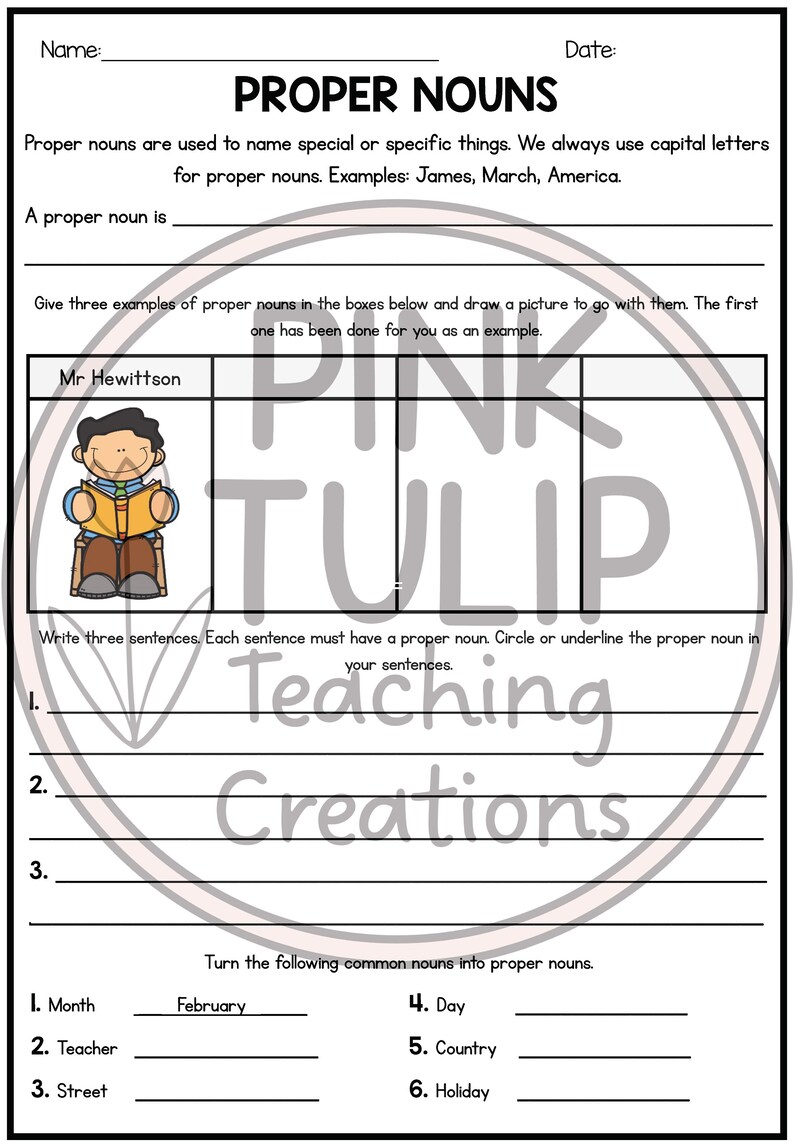 Nouns Mini Unit - Structured Worksheet Pack - Etsy