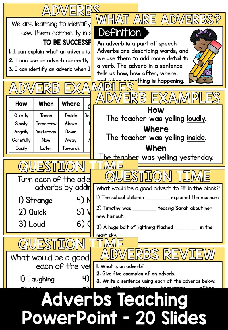 Adverbs Bundle Worksheet Pack and Guided Teaching Powerpoint - Etsy