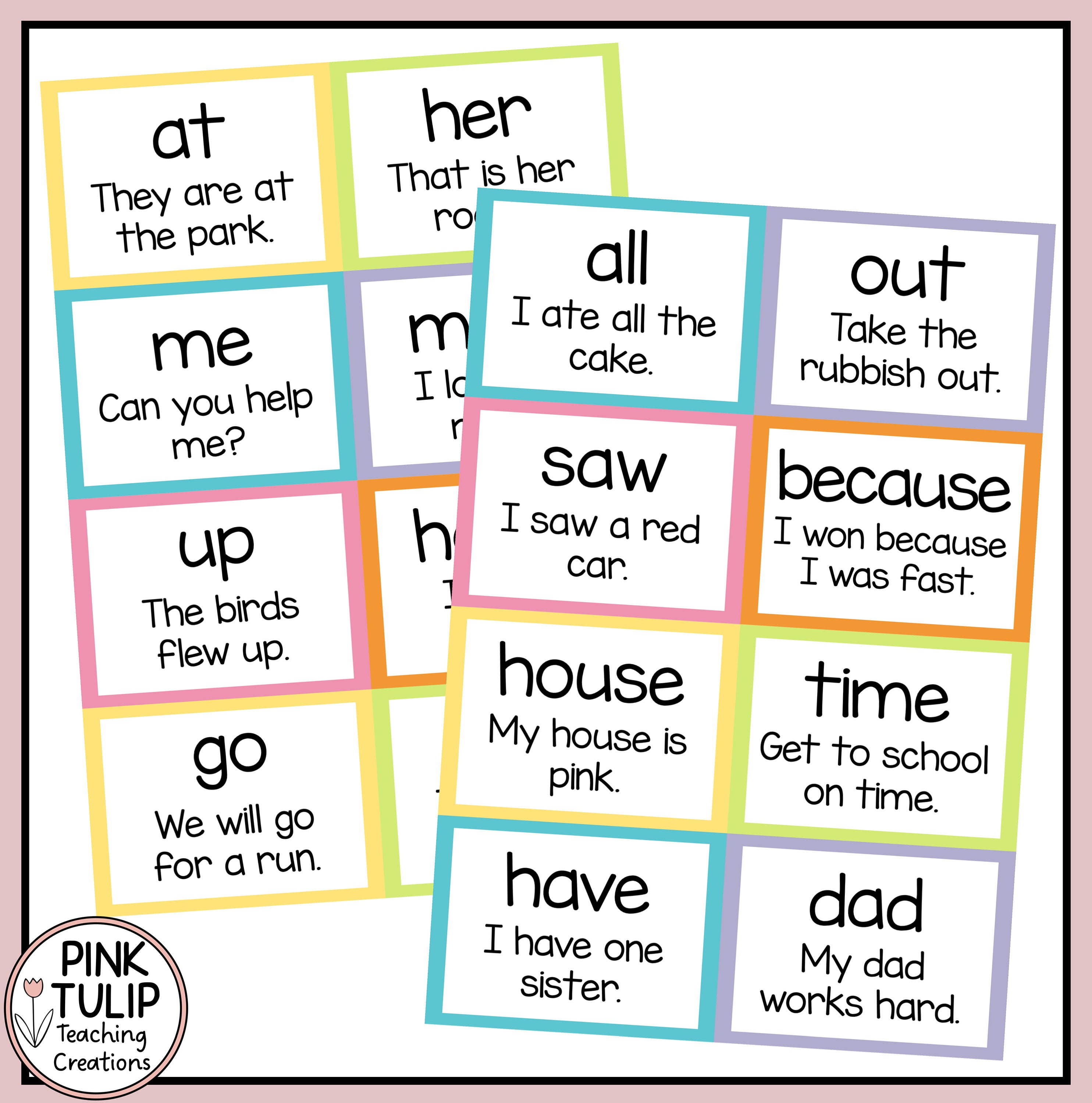 Sight Word Cards 1-100 High Frequency Words With Sentences - Etsy