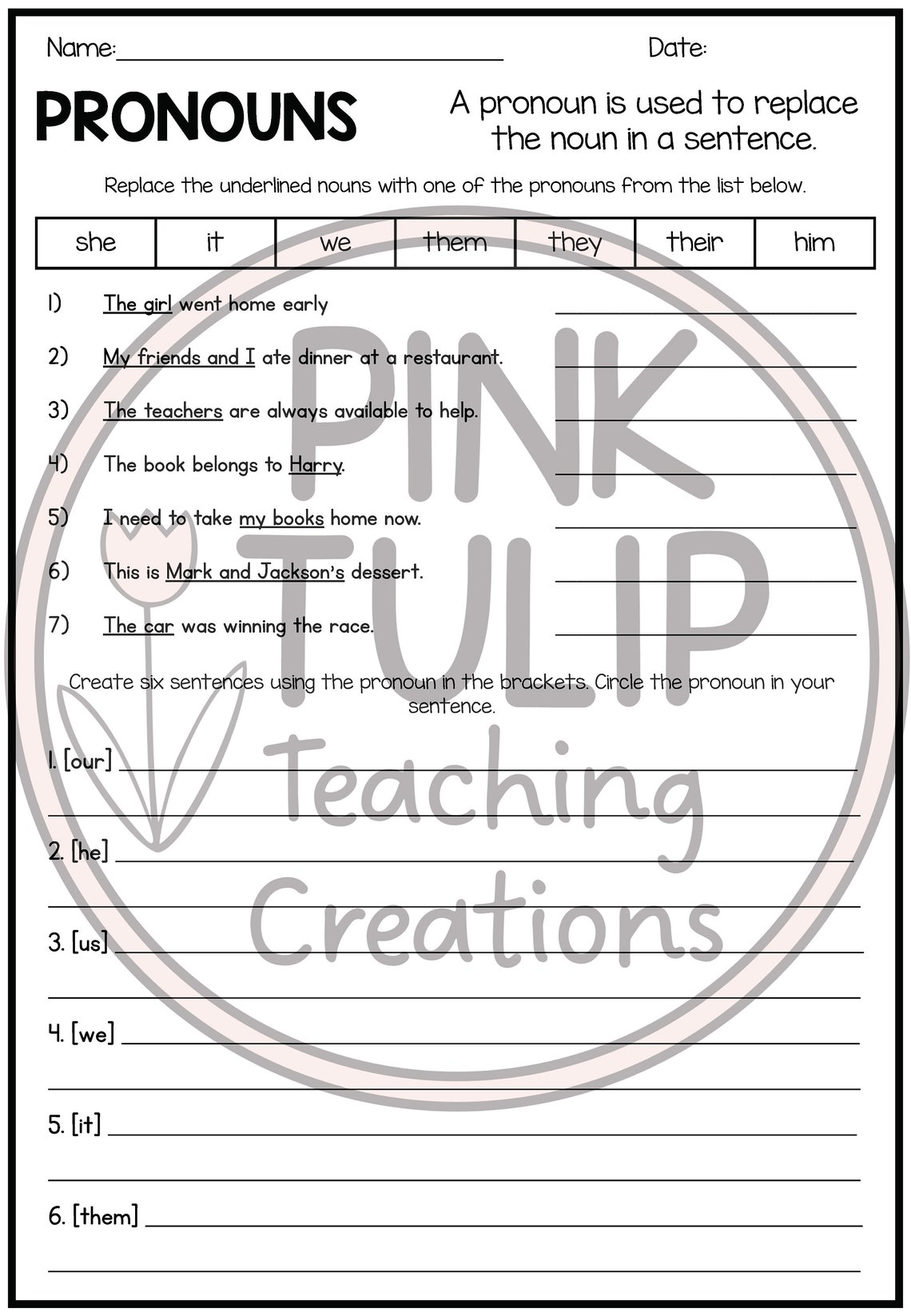 Understanding Pronouns Worksheets - No Prep Printables - Etsy