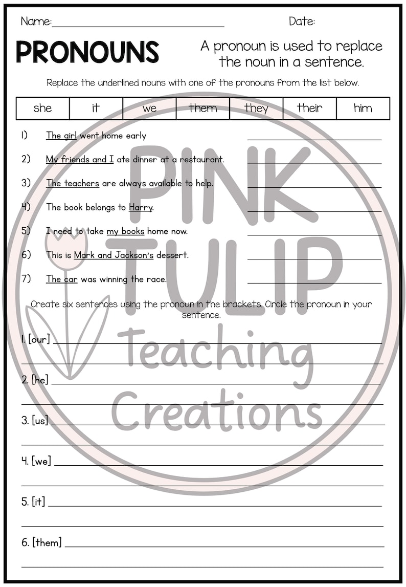 Understanding Pronouns Worksheets - No Prep Printables - Etsy