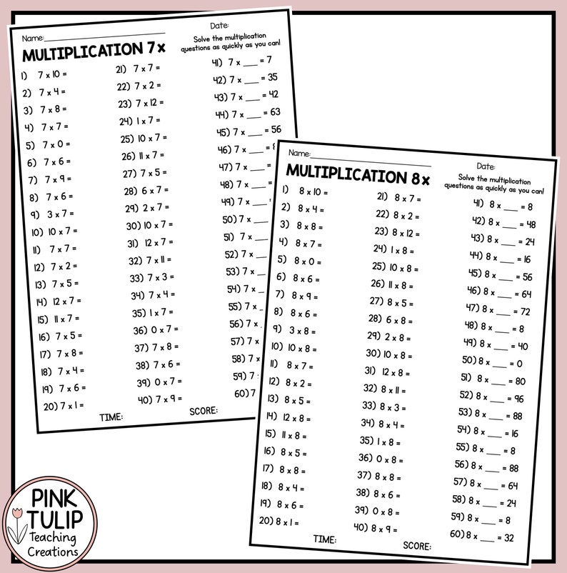 Multiplication Times Table Worksheets - Numeracy Warm Up - Etsy
