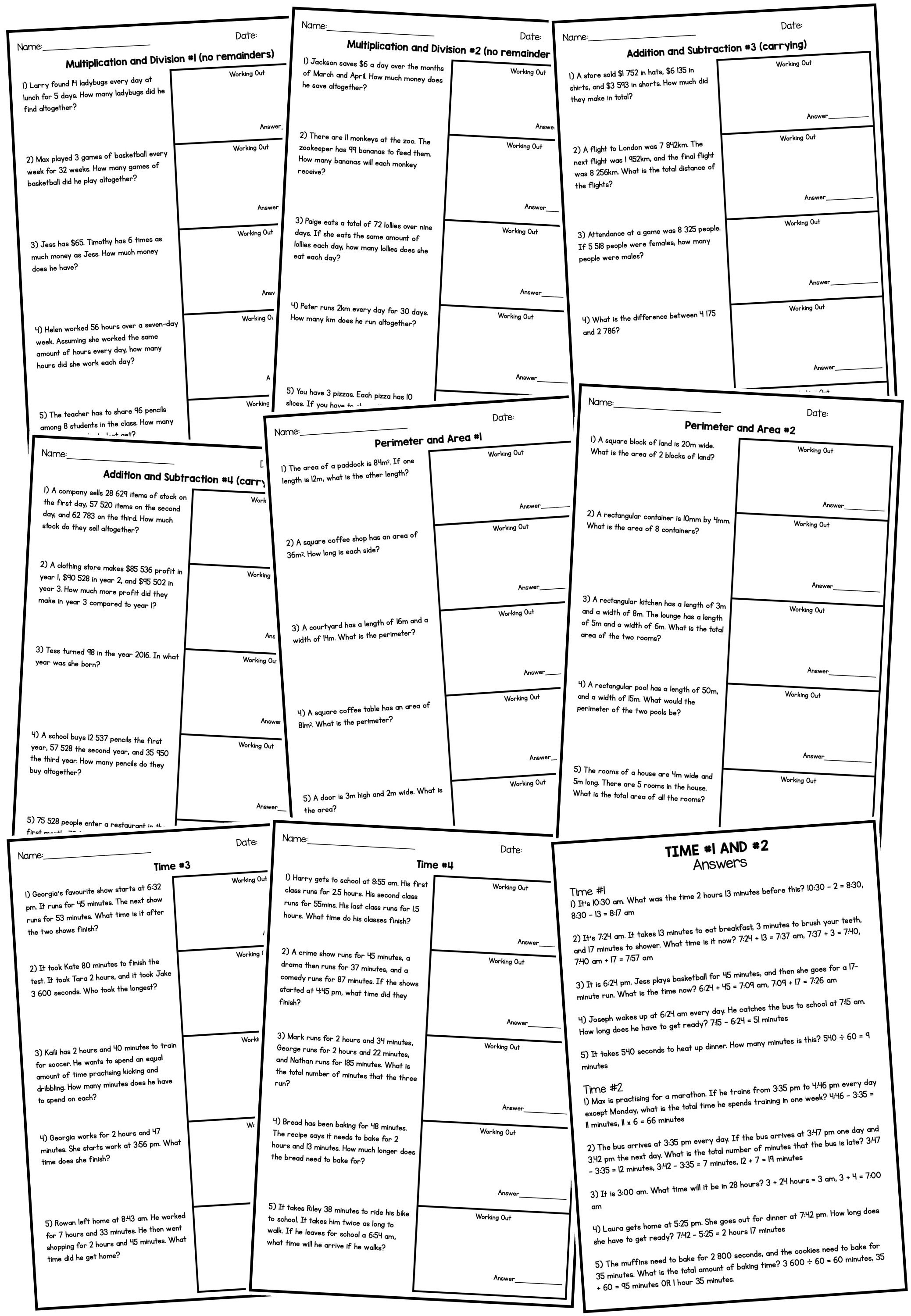 Worded Maths Problems - Worksheets - Etsy