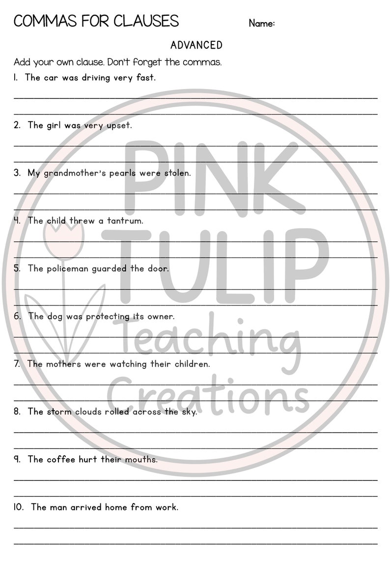 Commas for Clauses, Commas for Lists - Grammar Worksheets With Answers ...