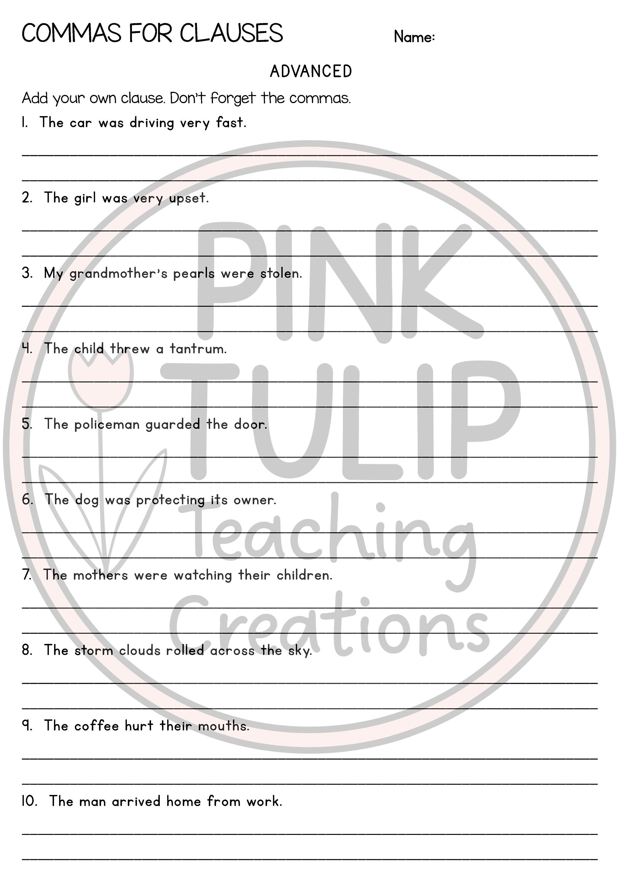 Commas Grammar Worksheets With Answer Key (digital) - Etsy