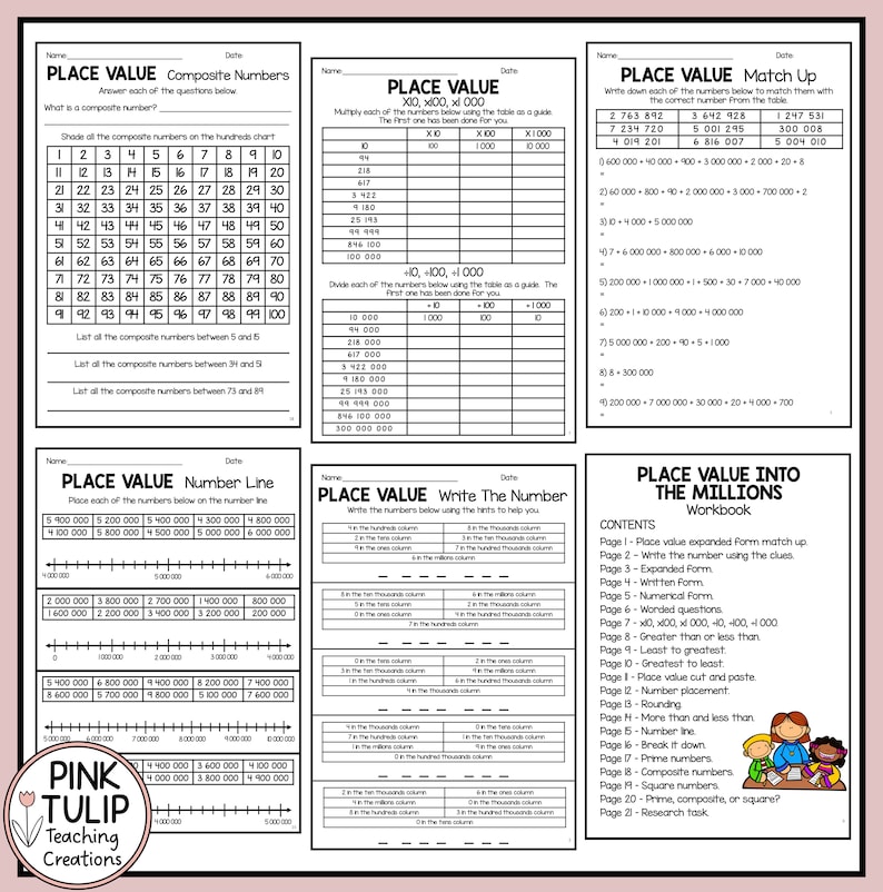 Place Value Into the Millions - Worksheet Pack - Etsy
