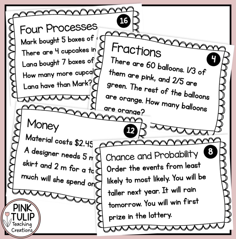 Maths Problem Solving Worded Question Task Cards - Etsy