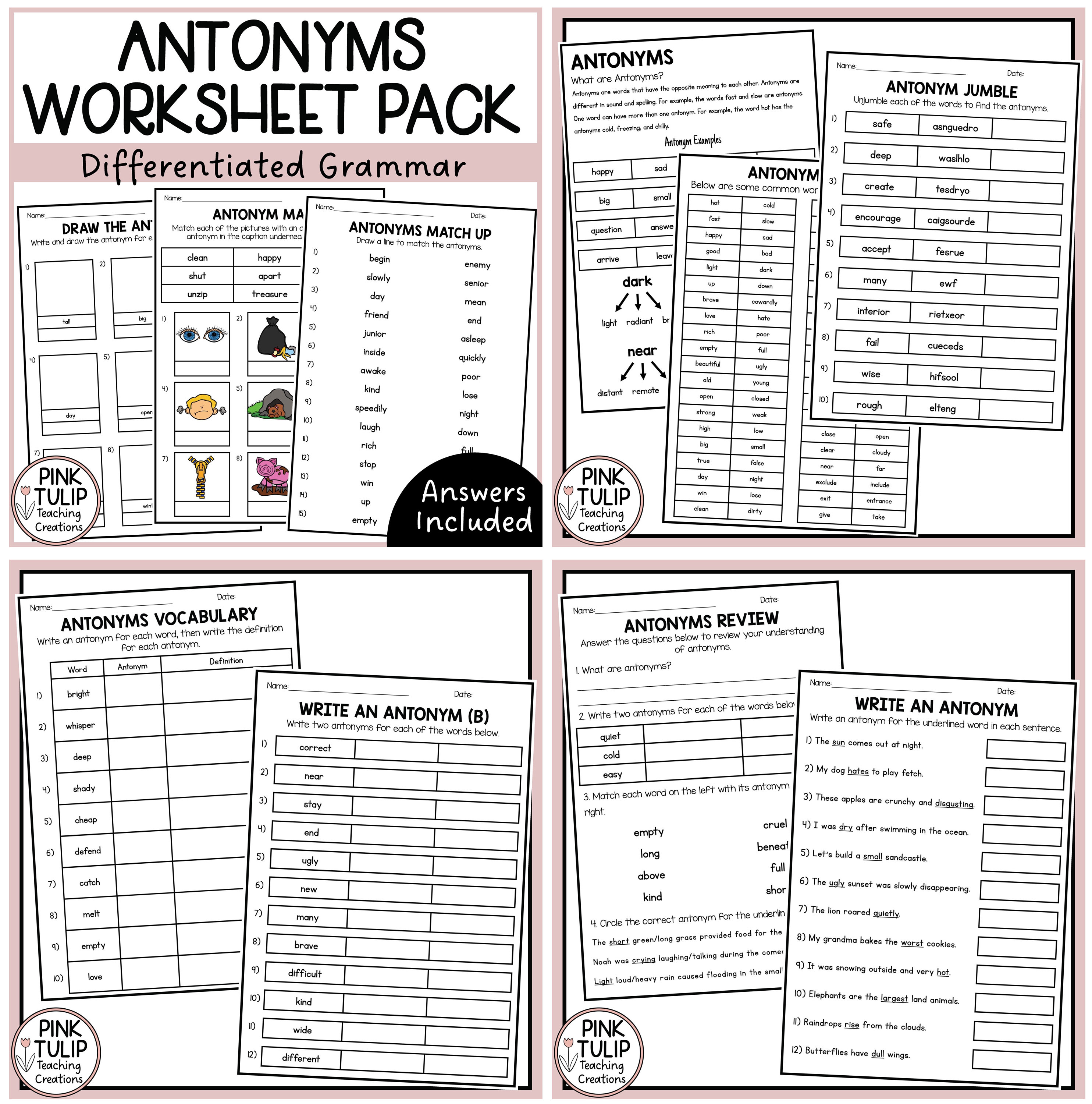 Antonyms Bundle - Worksheet Pack and Guided Teaching Powerpoint - Etsy