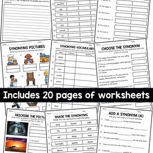 Synonyms Worksheet Pack - No Prep Printables With Answers - Etsy