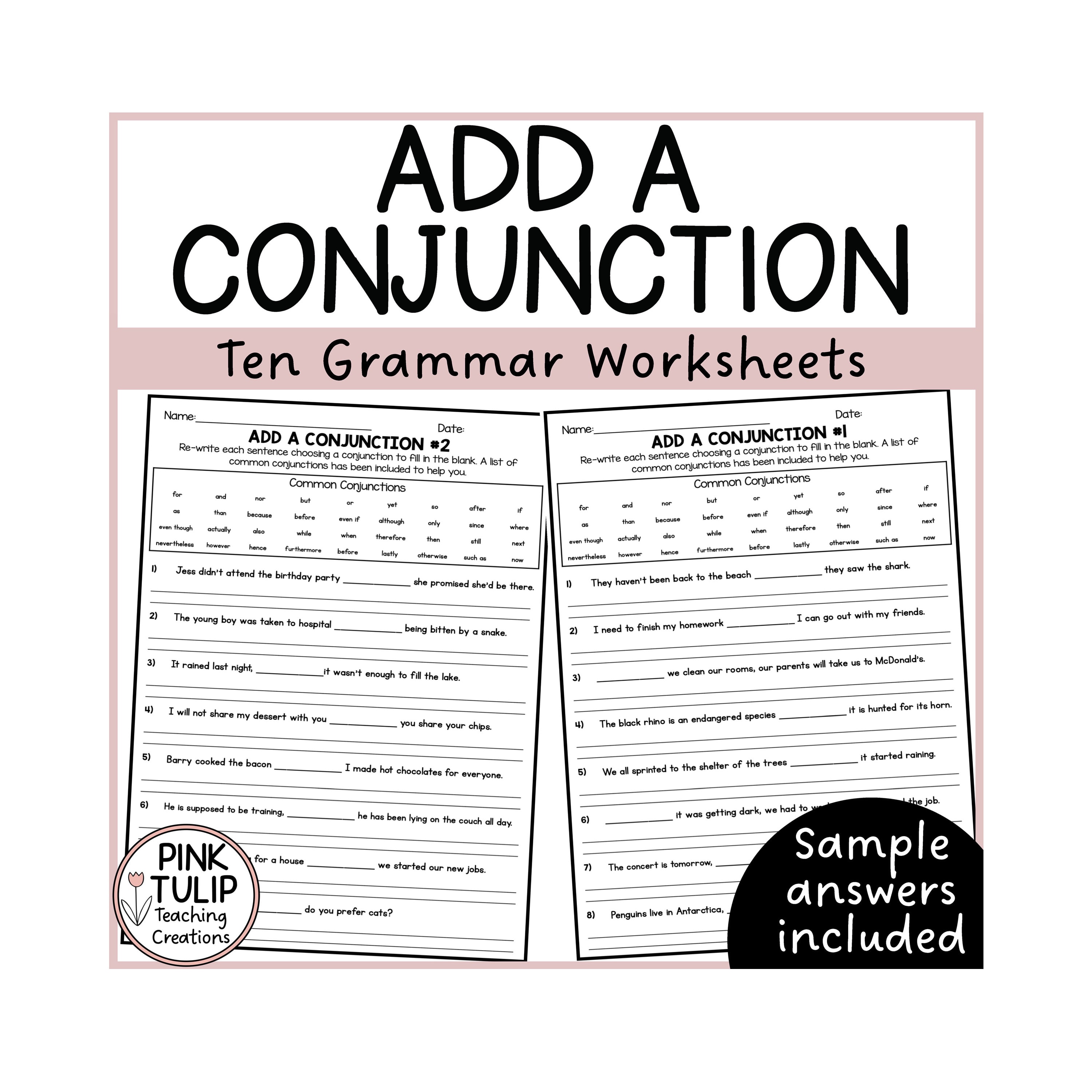 Conjunction Grammar Worksheets
