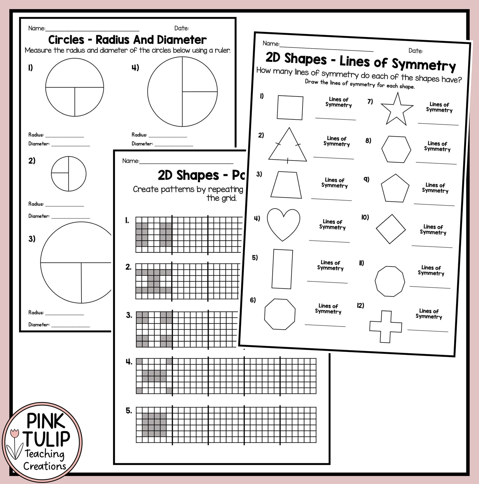 2D Shapes, Lines, and Patterns - Worksheet Pack - Etsy