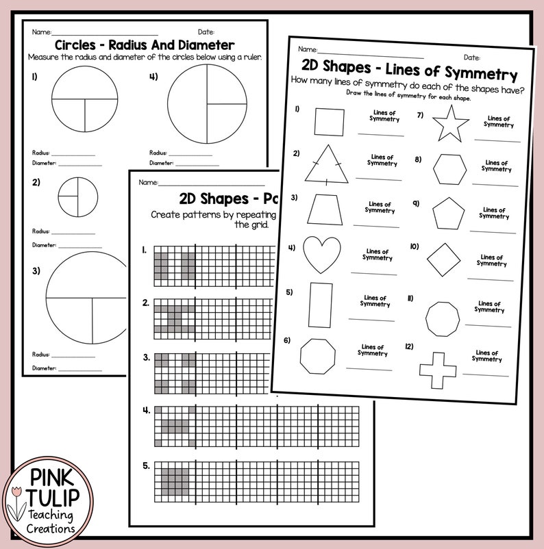 2D Shapes, Lines, and Patterns - Worksheet Pack - Etsy