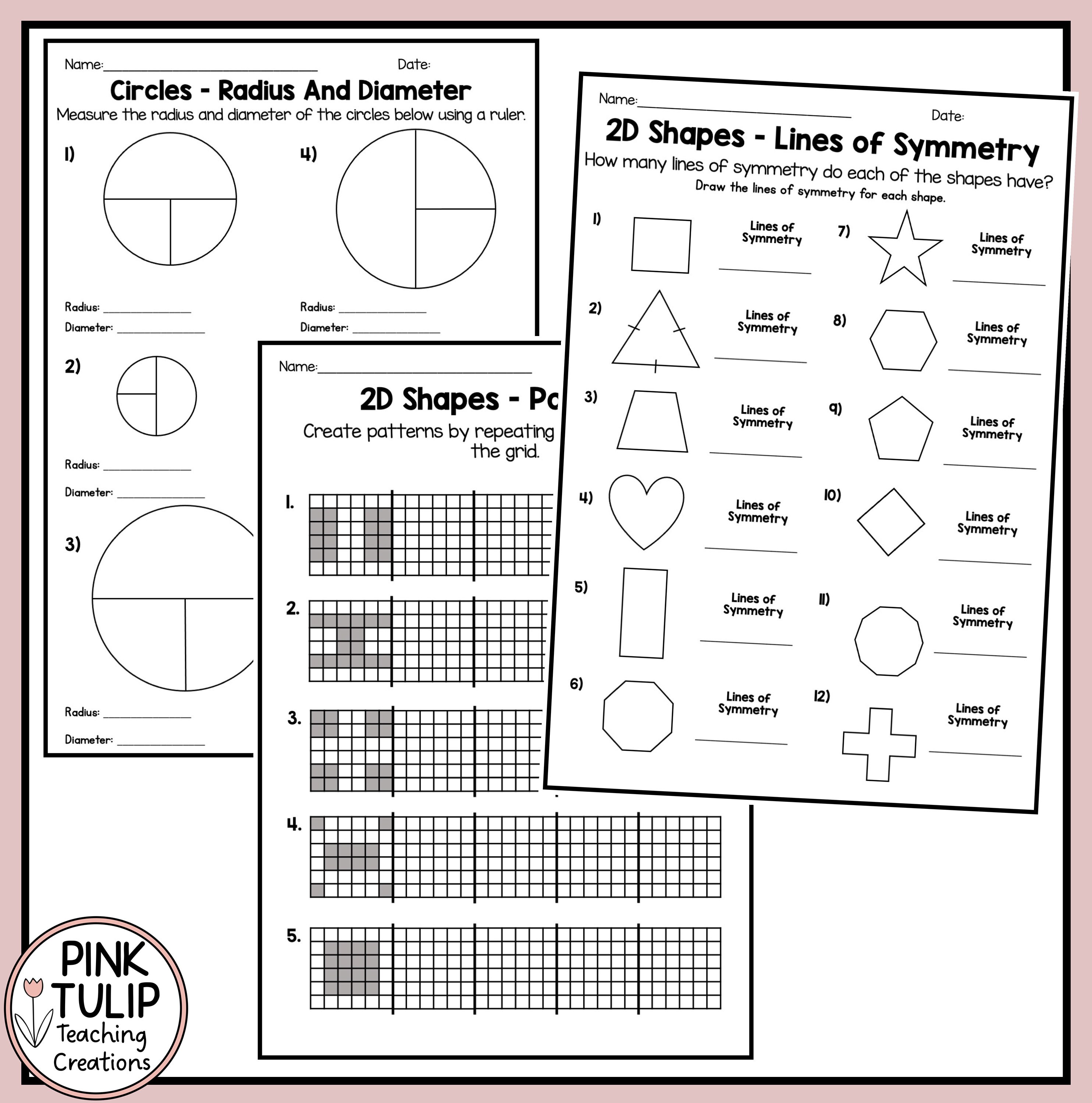 2D Shapes, Lines, and Patterns - Worksheet Pack - Etsy