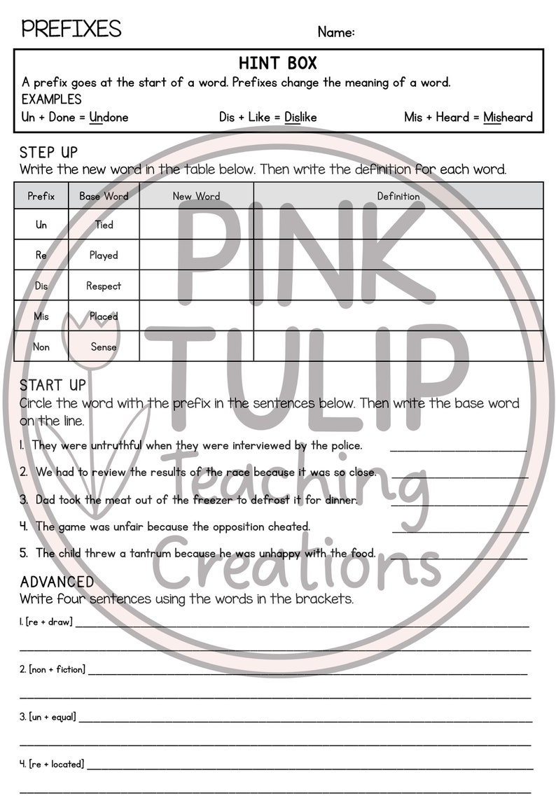 Prefixes and Suffixes - Grammar Worksheets With Answers - Etsy