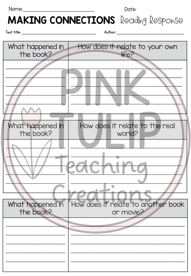 Making Connections (connecting) Reading Response Pack - Templates for ...