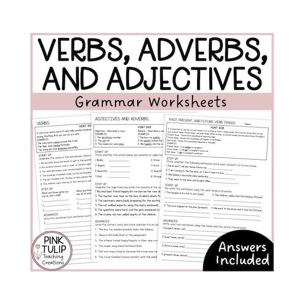 Adverbs Worksheets - Etsy
