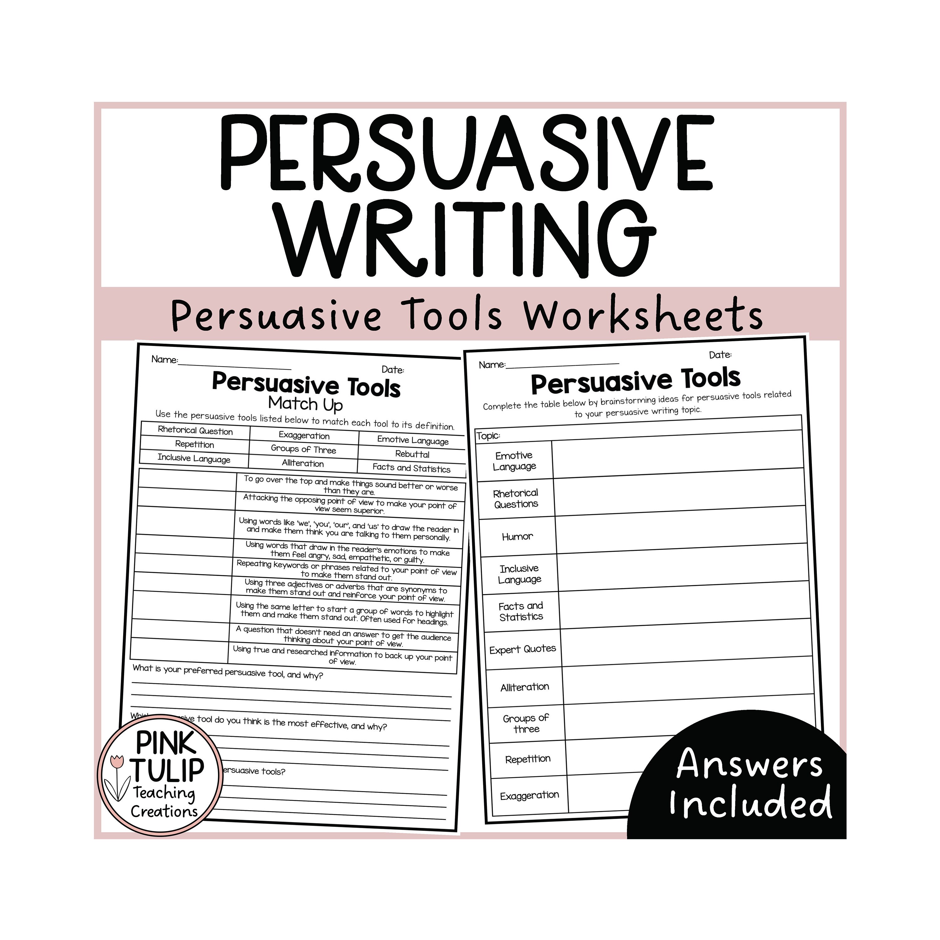 Persuasive Tools - Persuasive Writing Worksheets - Etsy