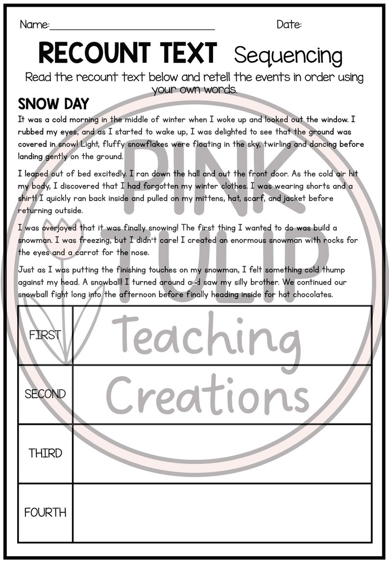 Recount Writing - Sequencing Worksheets - Etsy