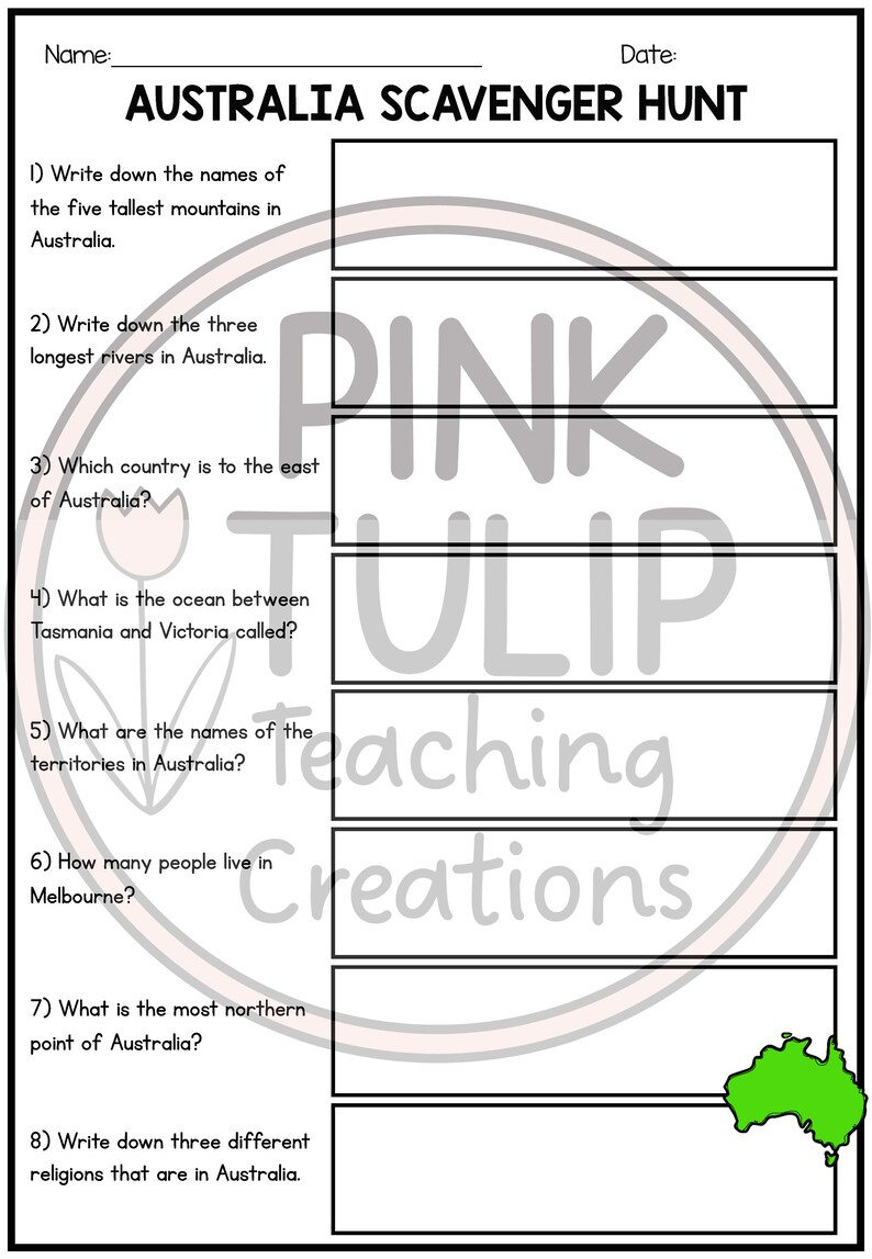 Australia Scavenger Hunt Research Task - Etsy