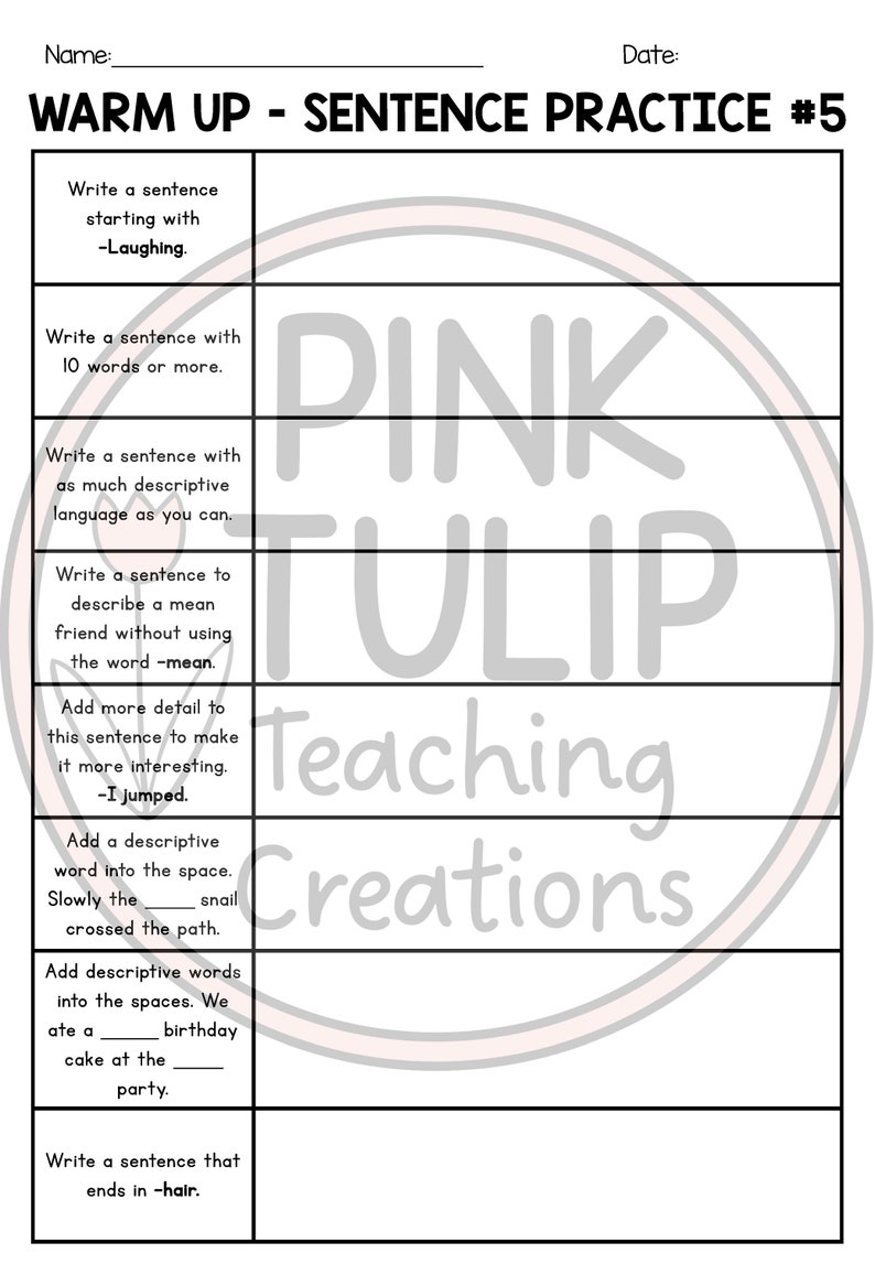 Writing Activity - Sentence Practice - Etsy