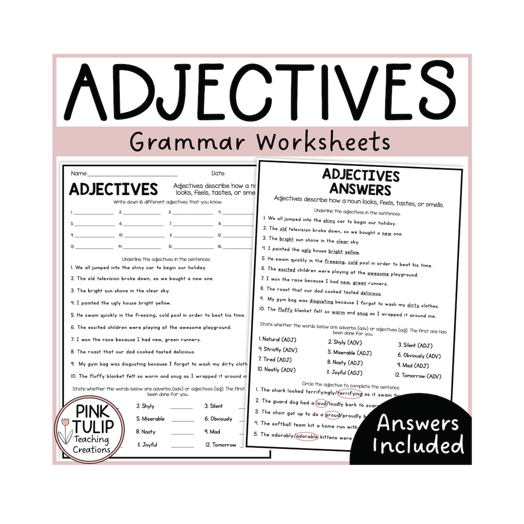 Understanding Adjectives Worksheets - No Prep Printables - Etsy