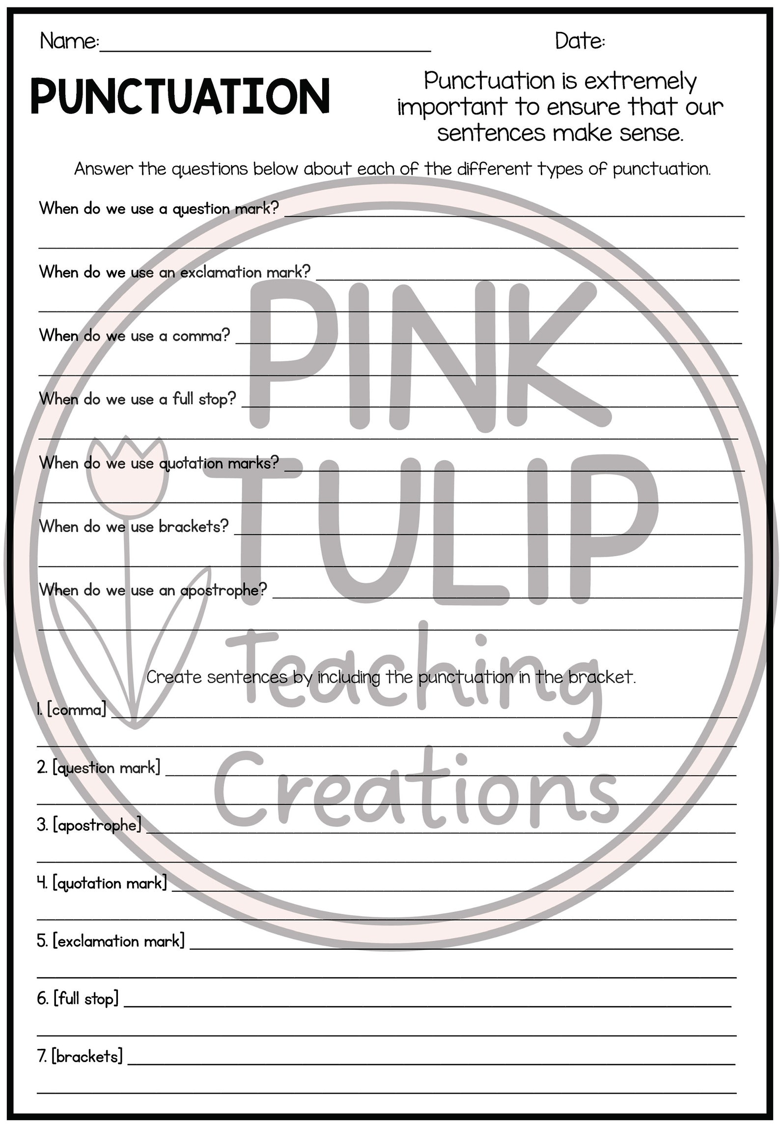 Using Punctuation Grammar Worksheets - No Prep Printables - Etsy