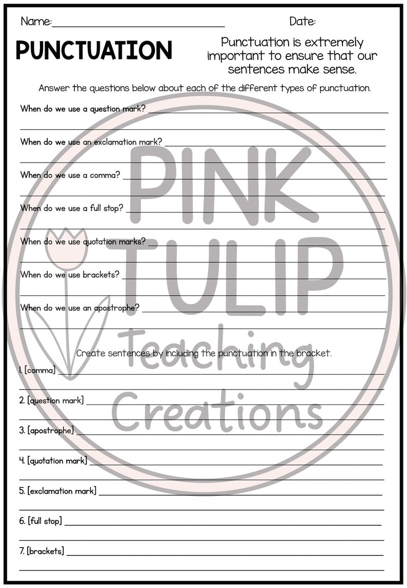 Using Punctuation Grammar Worksheets - No Prep Printables - Etsy