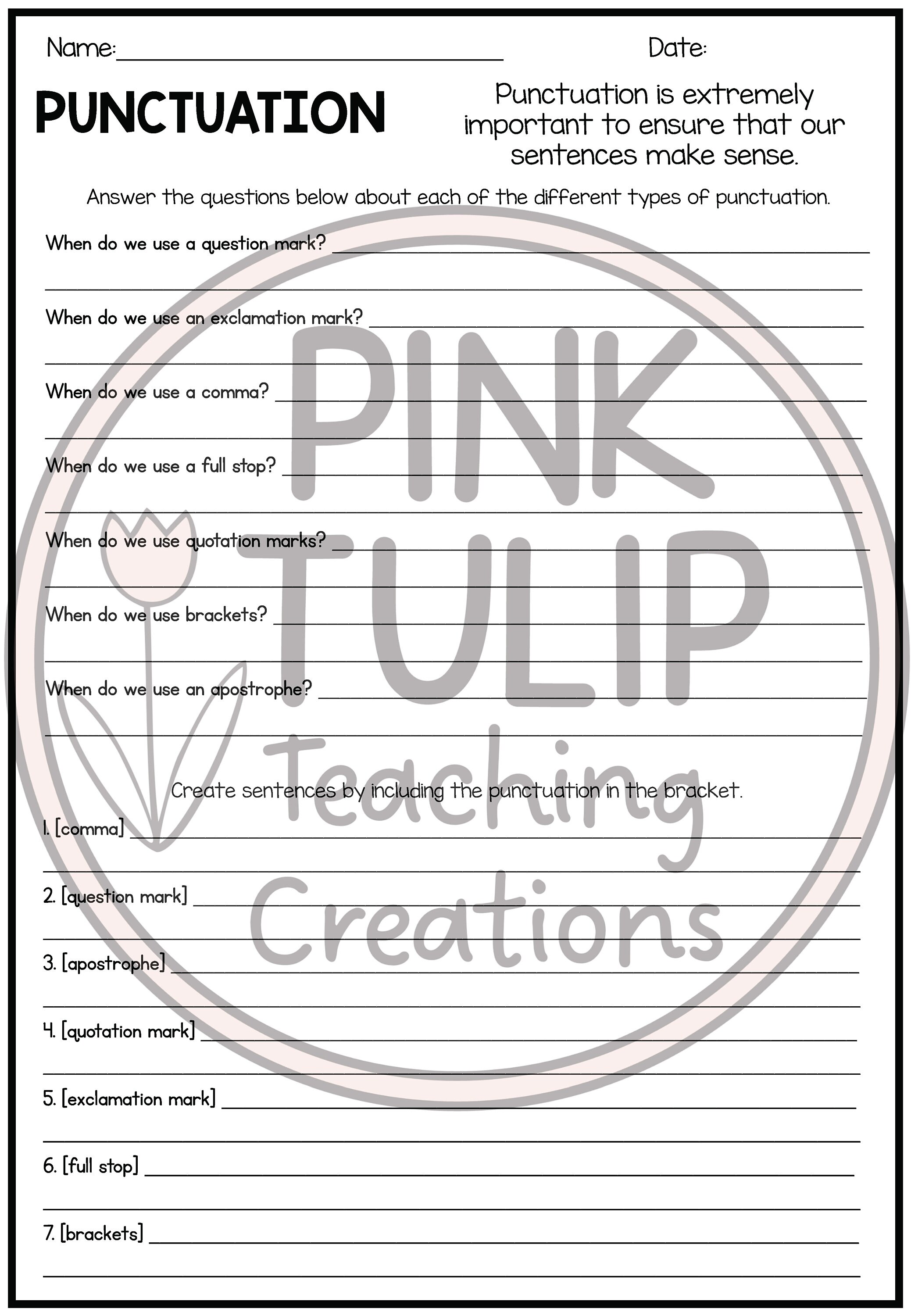 Using Punctuation Grammar Worksheets - No Prep Printables - Etsy